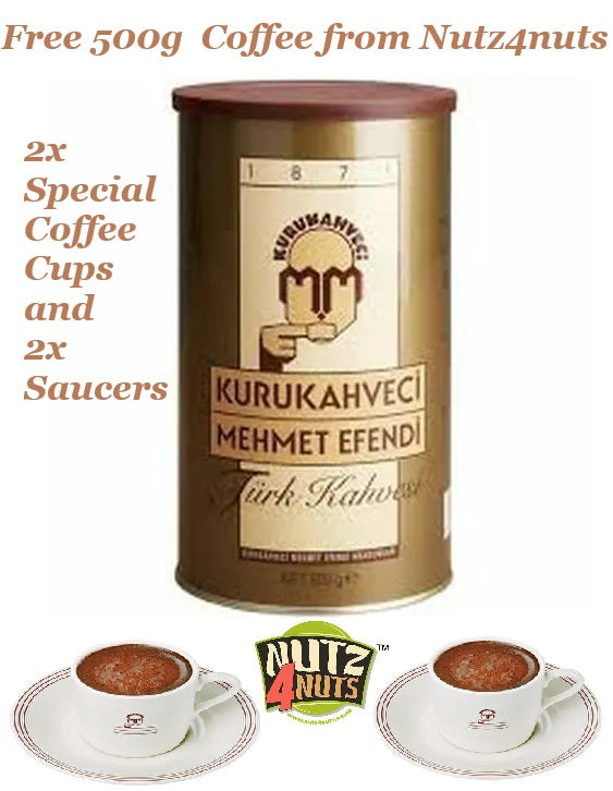 Turkish Arabica Coffee Set ( x2 cups with Mehmet Efendi Logo ) 500g Fr – Nutz4Nuts