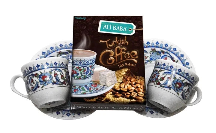 ALI BABA Turkish Coffee Set / 100g Turkish Coffee + 2 Porcelain Cups ...
